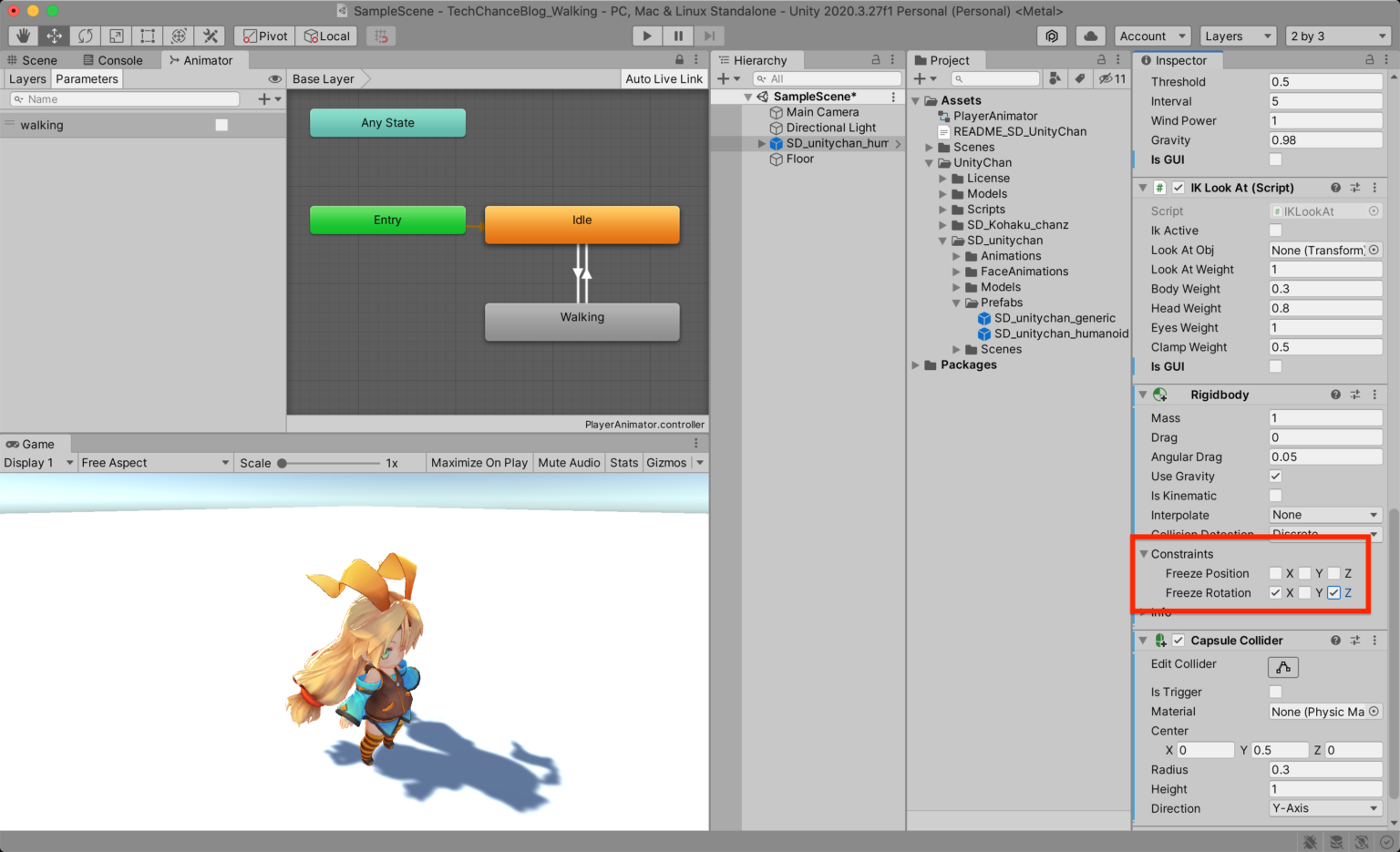 【第二弾】Unityでキャラクターを歩かせよう！【実装方法解説 その2】 | TechChance! 公式ブログ